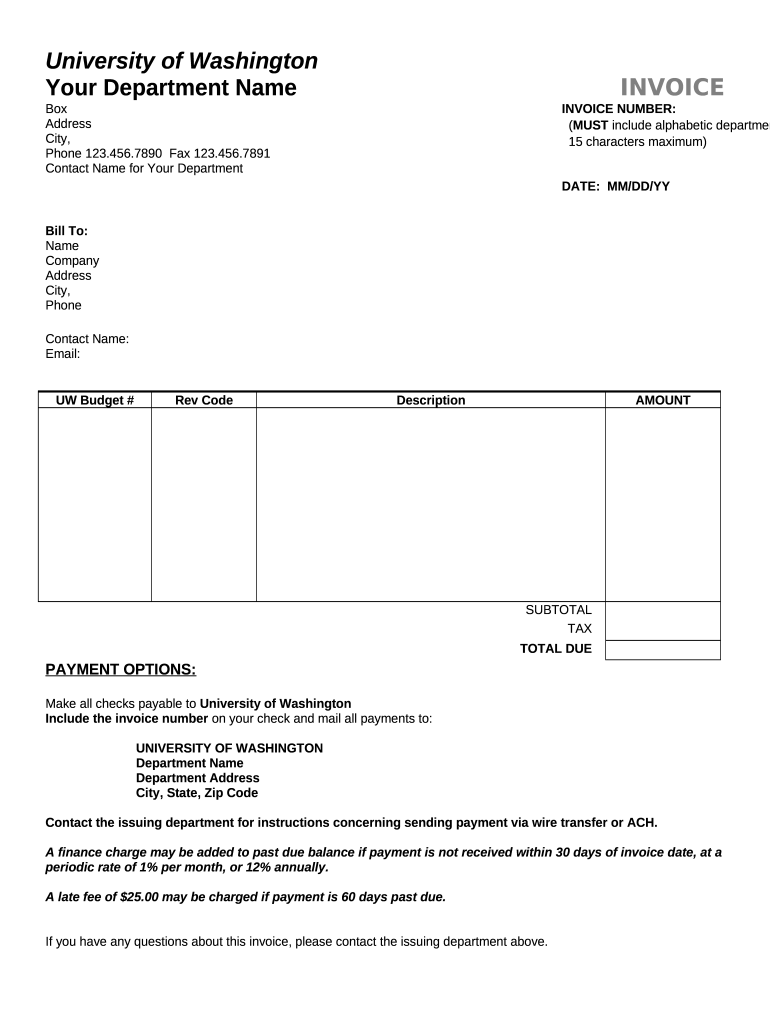 Sales Invoice - UW Finance - University of Washington Doc Template ...