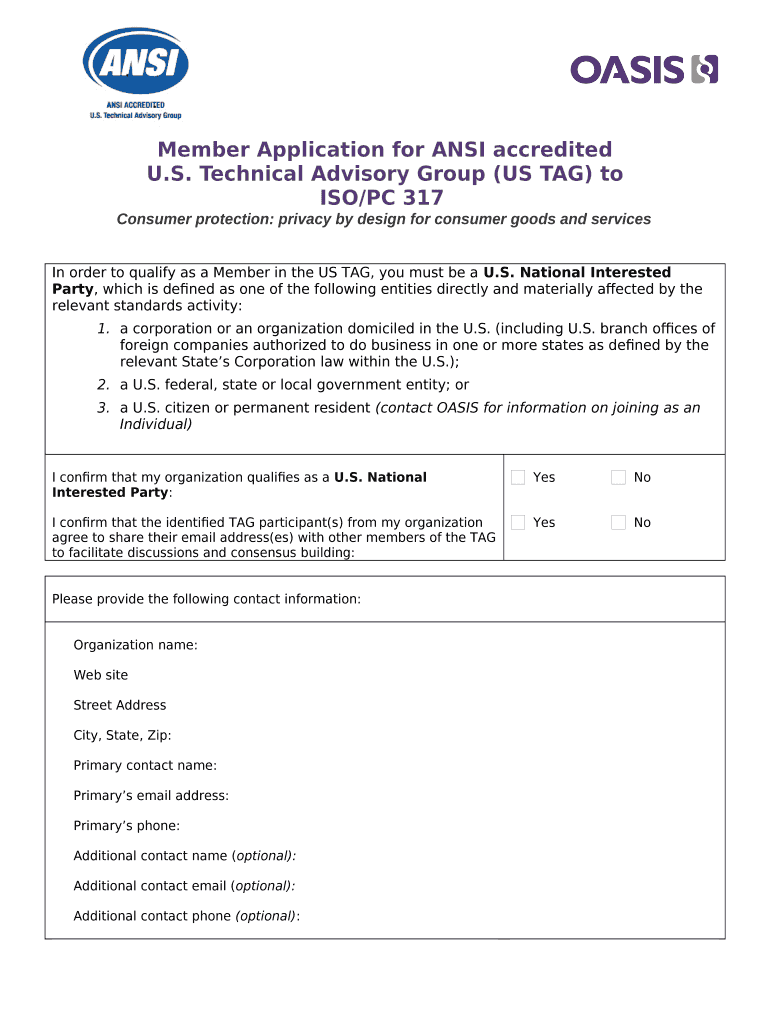 ANSI Accredited U.S. Technical Advisory Groups (TAGs) to ISO Doc Template | pdfFiller