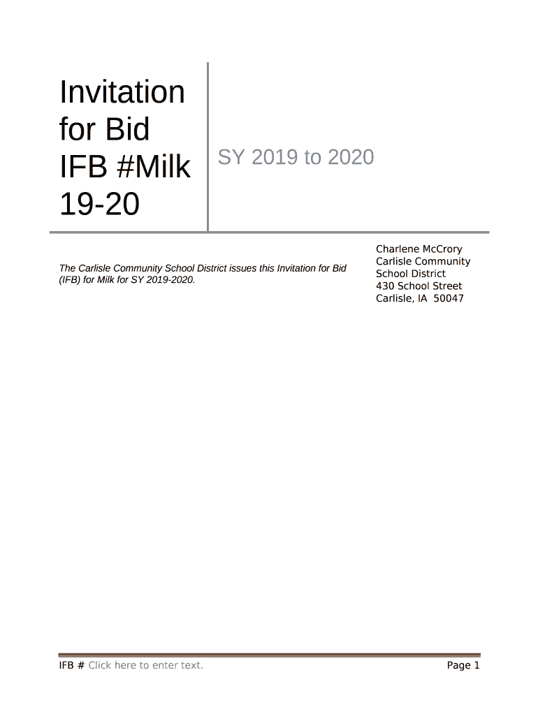 Invitation for Bid IFB #. Insert School Food Authority name, address and logo Doc Template ...