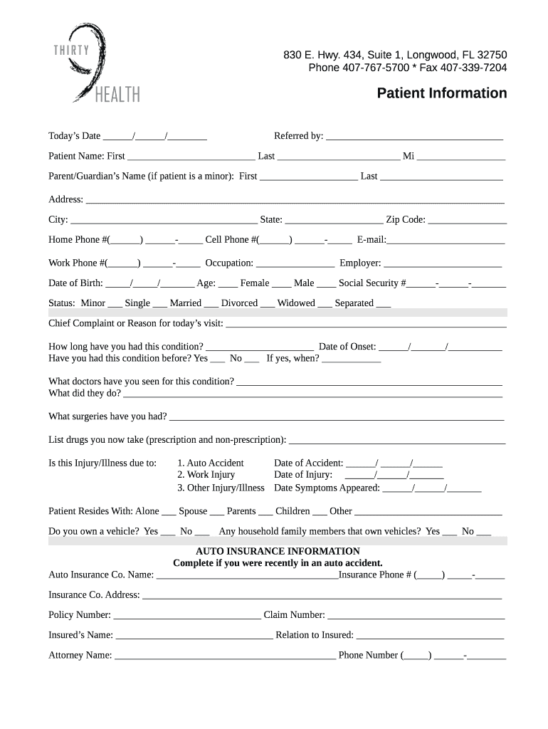 PATIENT INATION SHEET Todays Date: Patients Name ... Doc Template | pdfFiller