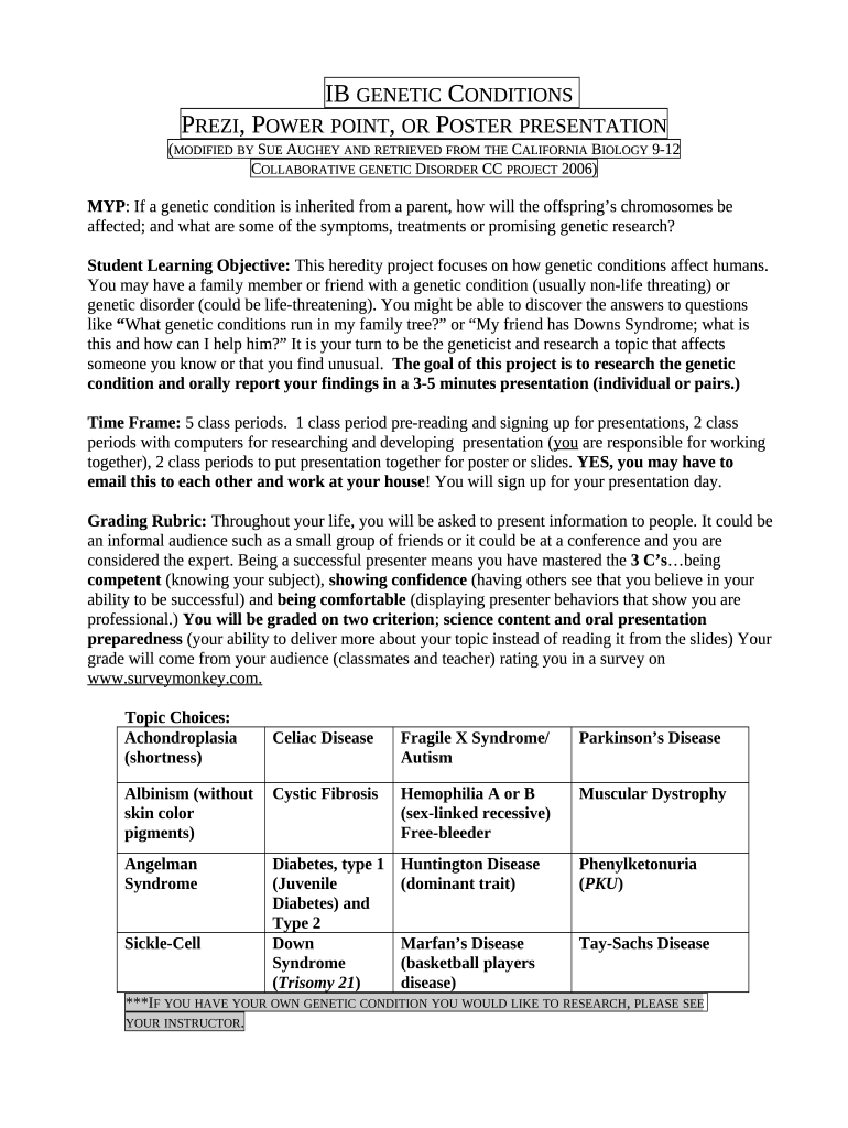 GENETICS DISORDER RESEARCH PROJECT - TypePad Doc Template | pdfFiller