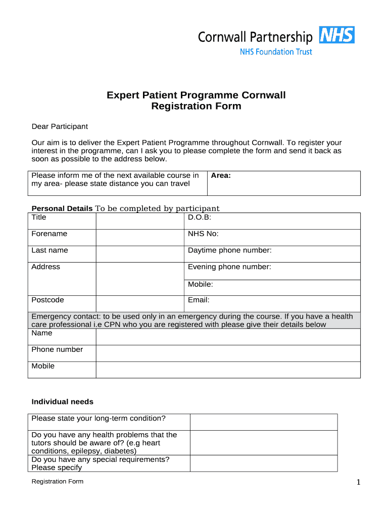 Expert Patient Programme Registration - Studylib Doc Template | pdfFiller