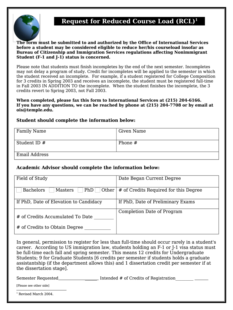 Reduced Course Load Request An international student ... Doc Template ...