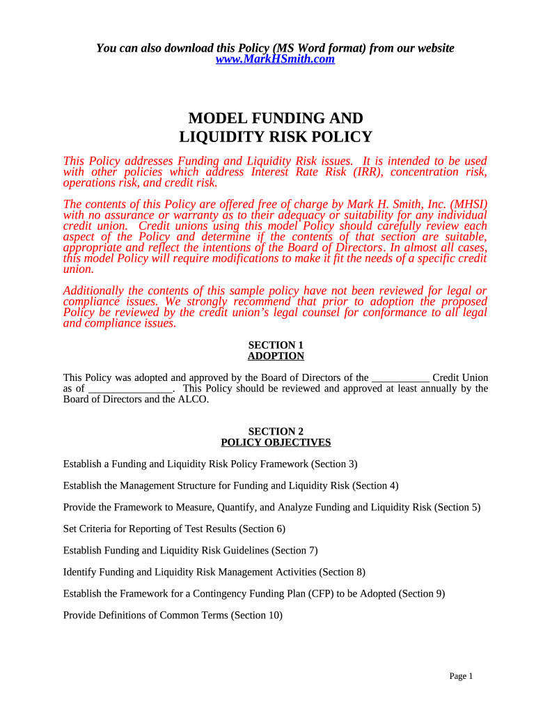 LIQUIDITY RISK POLICY Doc Template | pdfFiller