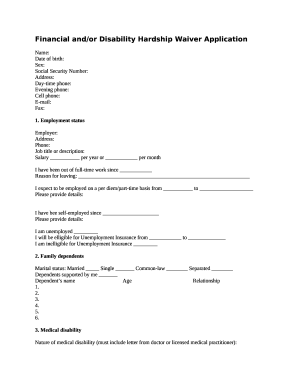 Financial and/or Disability Hardship Waiver Application Doc Template ...