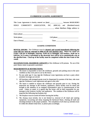 CLUBHOUSE LEASE AGREEMENT - Buffalo Trace Doc Template | pdfFiller