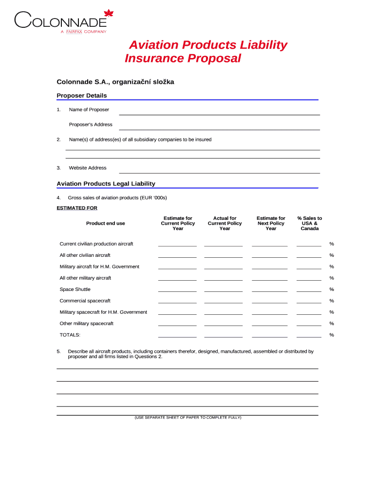 Aviation Manufacturers Products Liability Application - Great ... Doc ...