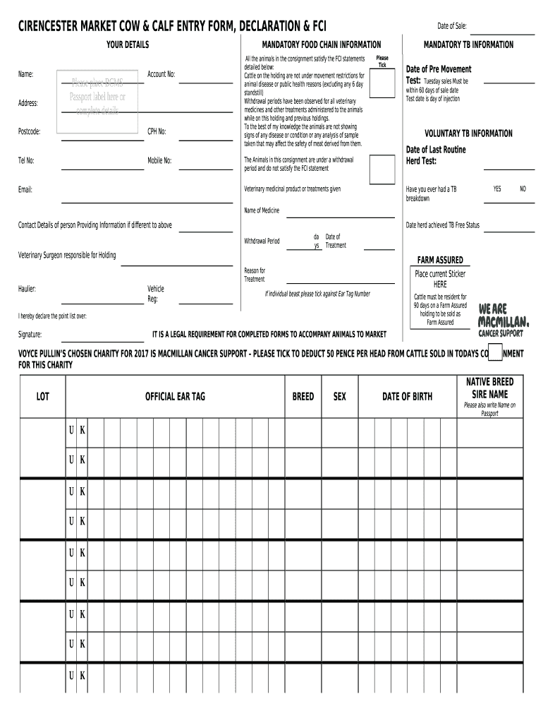 CIRENCESTER MARKET COW & CALF ENTRY , DECLARATION & FCI Doc Template ...