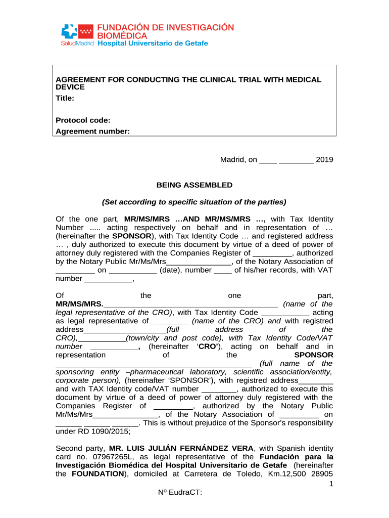 AGREEMENT FOR CONDUCTING THE CLINICAL TRIAL WITH MEDICAL DEVICE Doc ...