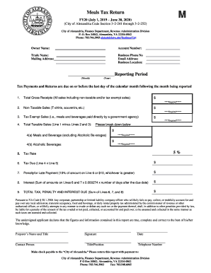 Fillable Online FY 2020 Meals Tax Form. Form for calculating and ...