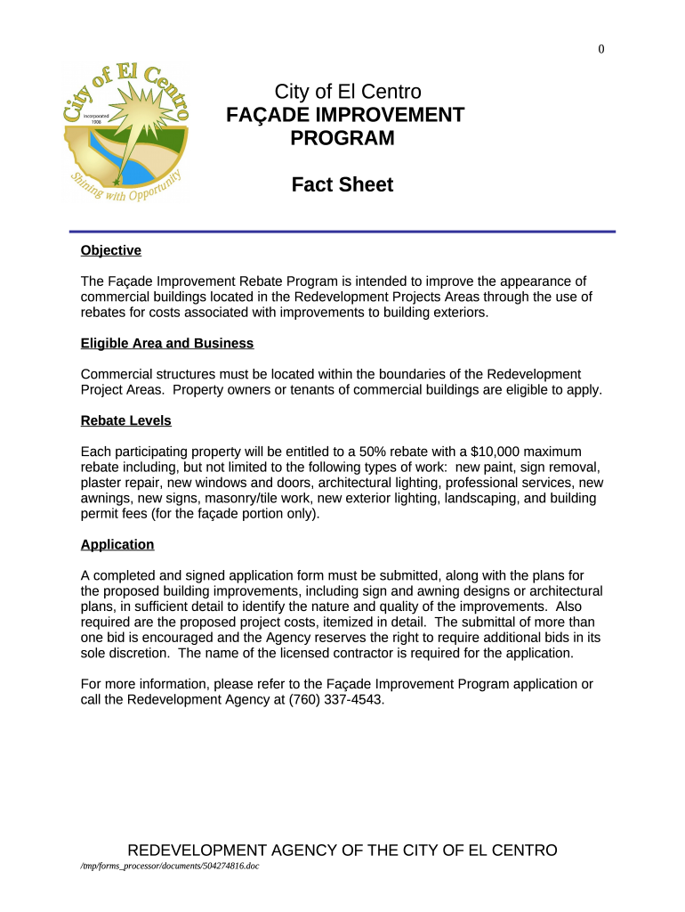 COMPLETED APPLICATION MUST BE RECEIVED IN REDEVELOPMENT AGENCY Doc ...