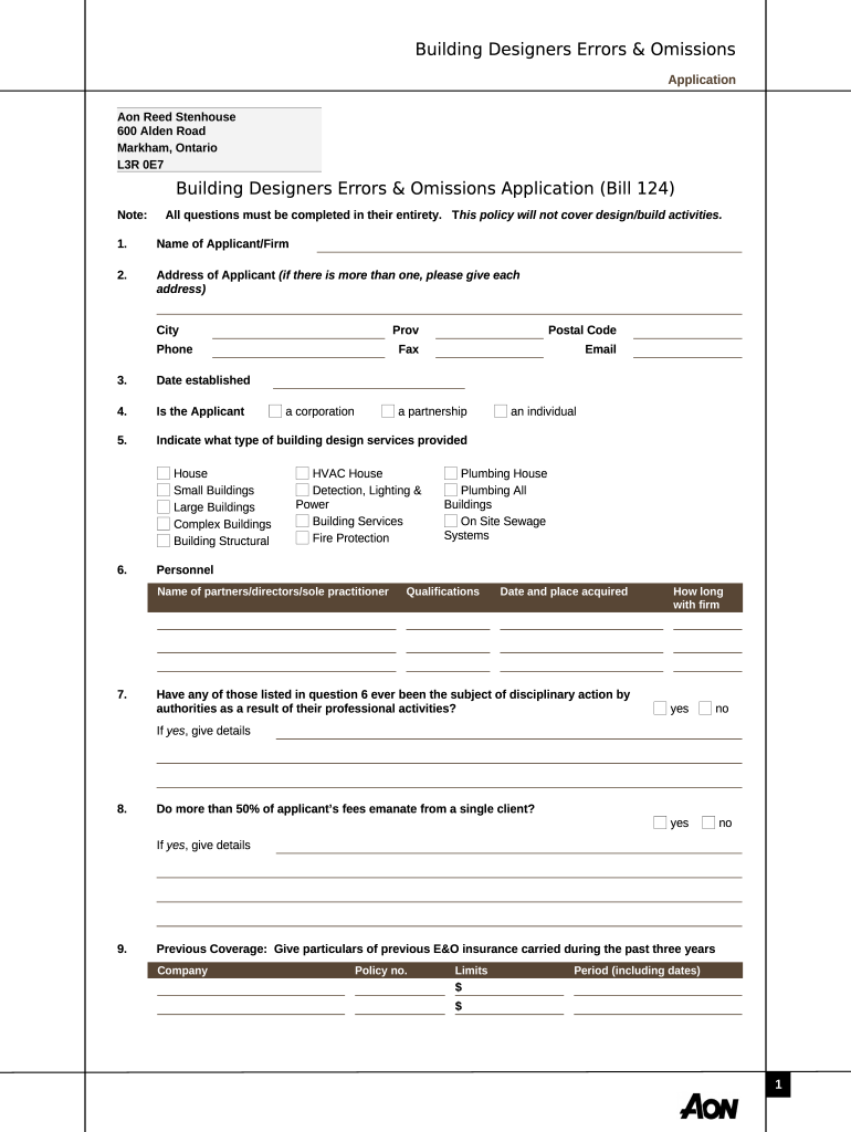 Design Professional Errors & Omissions Application Doc Template | pdfFiller