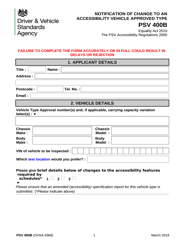 NOTIFICATION OF ACCESSIBILITY CHANGES TO A TYPE VEHICLE (PSV 400B ...