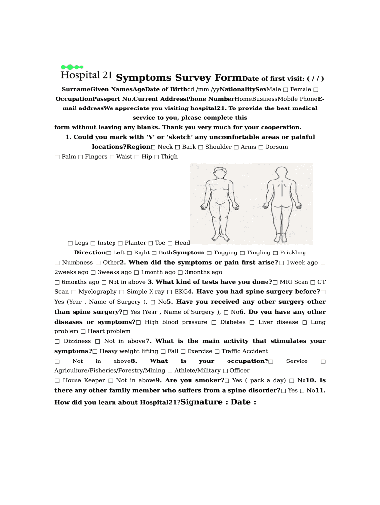 Symptoms Survey Doc Template | pdfFiller