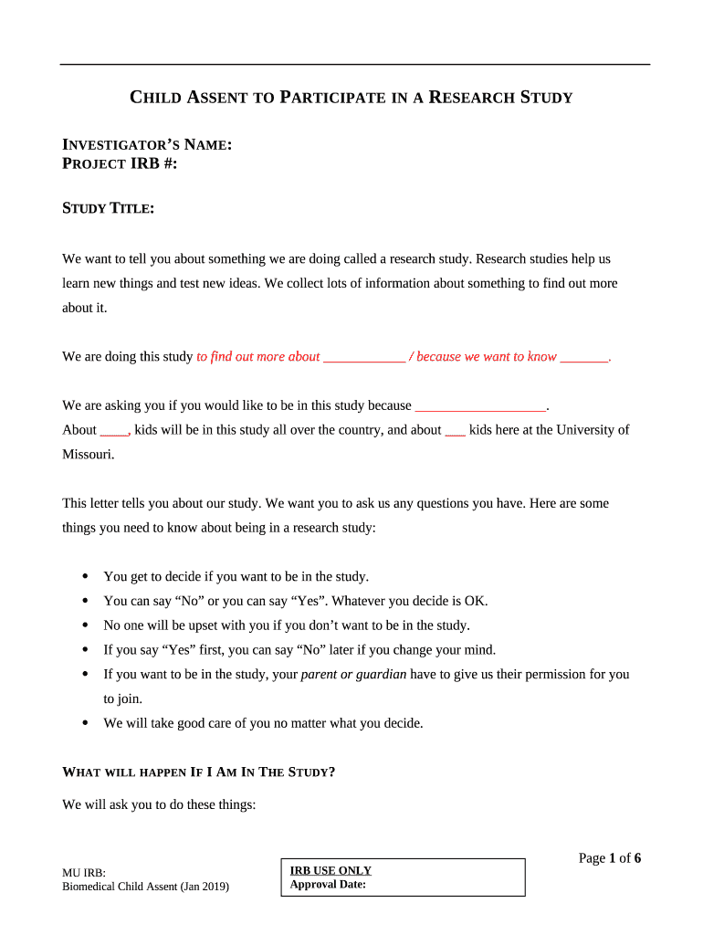 Consent Templates CHOP Institutional Review Board Doc Template | pdfFiller