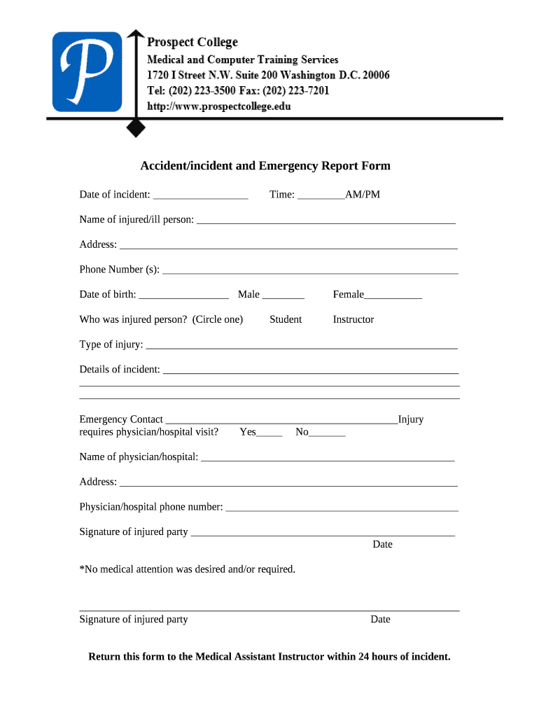 Accident/incident and Emergency Report Doc Template | pdfFiller