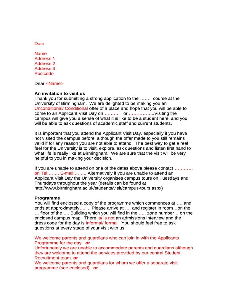 B-2 Visitor's Visa Invitation Letter Template - Towson University Doc ...