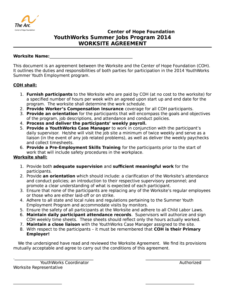 THE 2000 WORKSITE AGREEMENT BETWEEN THE Doc Template | pdfFiller