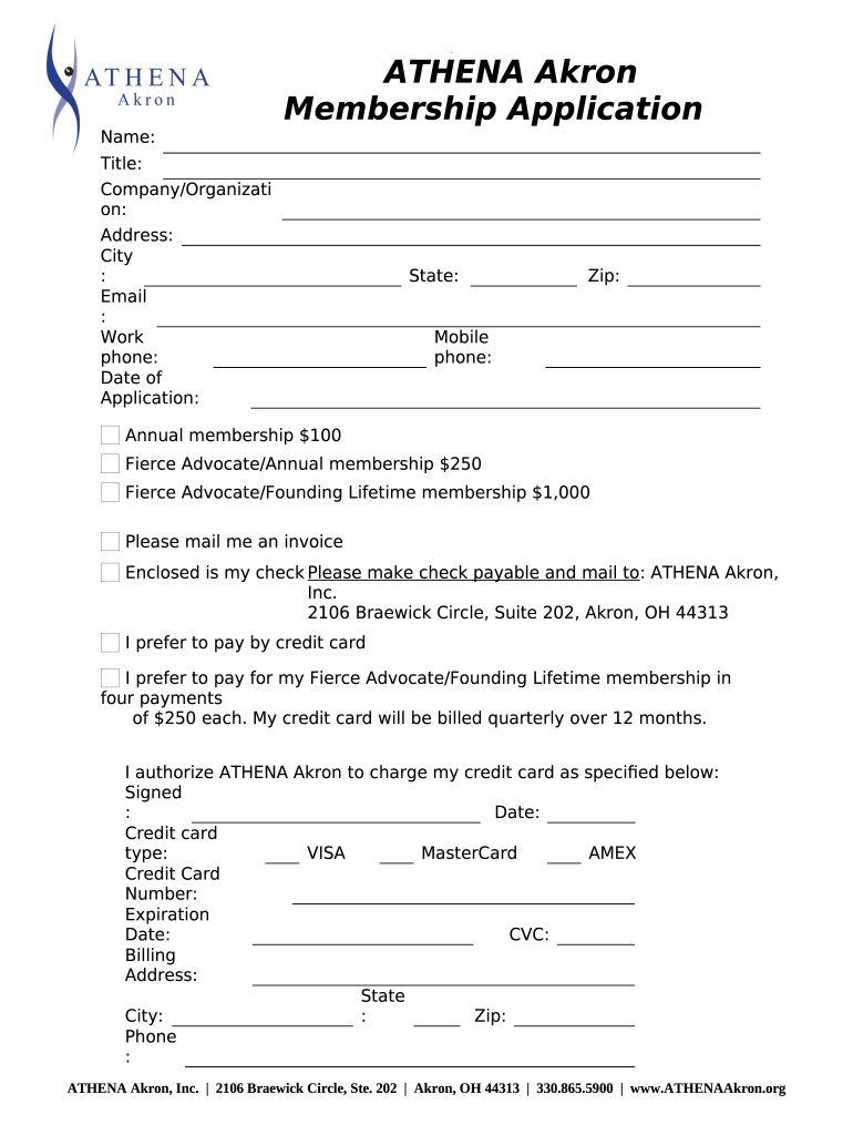 ATHENA Akron Membership Application here Doc Template | pdfFiller