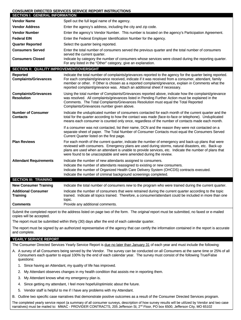 CONSUMER DIRECTED SERVICES SERVICE REPORT INSTRUCTIONS Doc Template ...