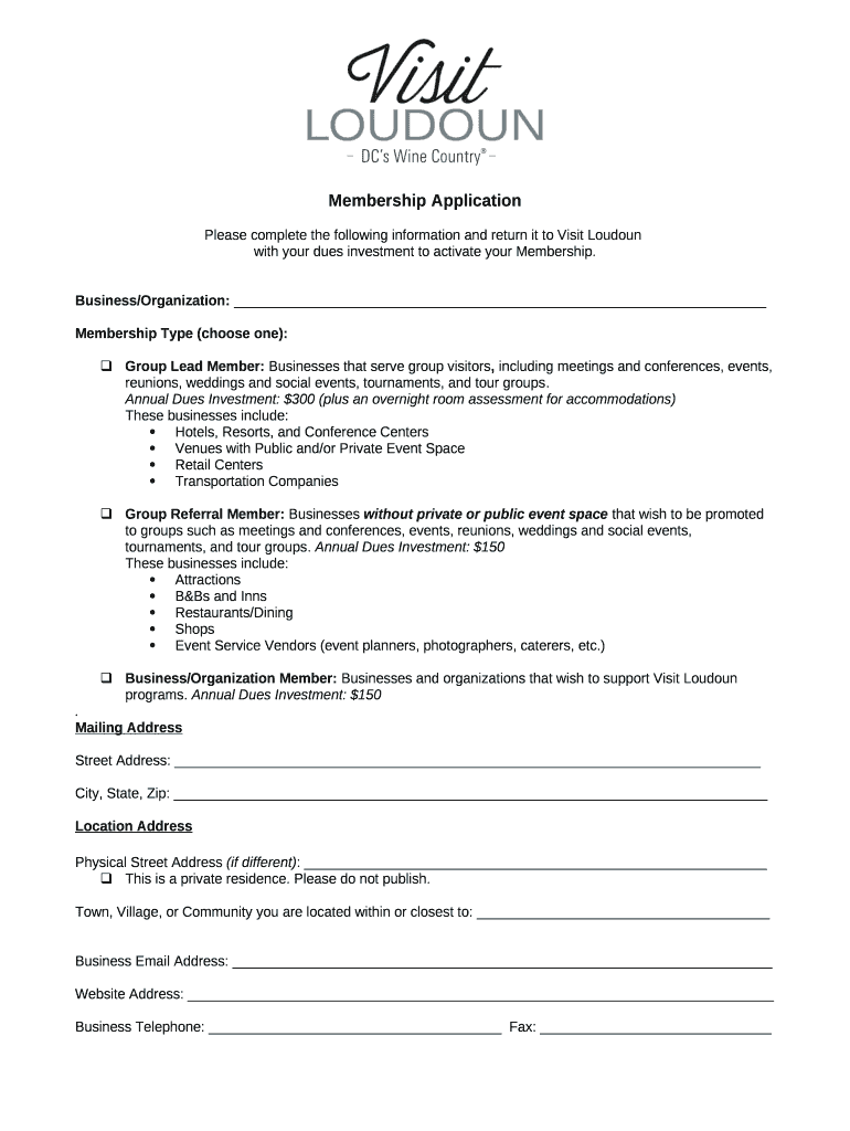 Please complete the following ination and return it to Visit Loudoun Doc Template | pdfFiller