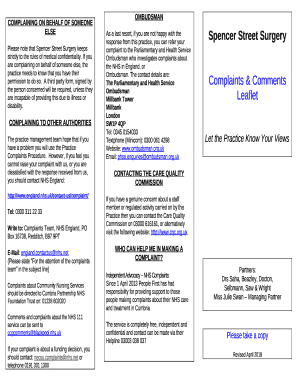 Complaints & Comments Leaflet - East Park Medical Practice Doc Template ...