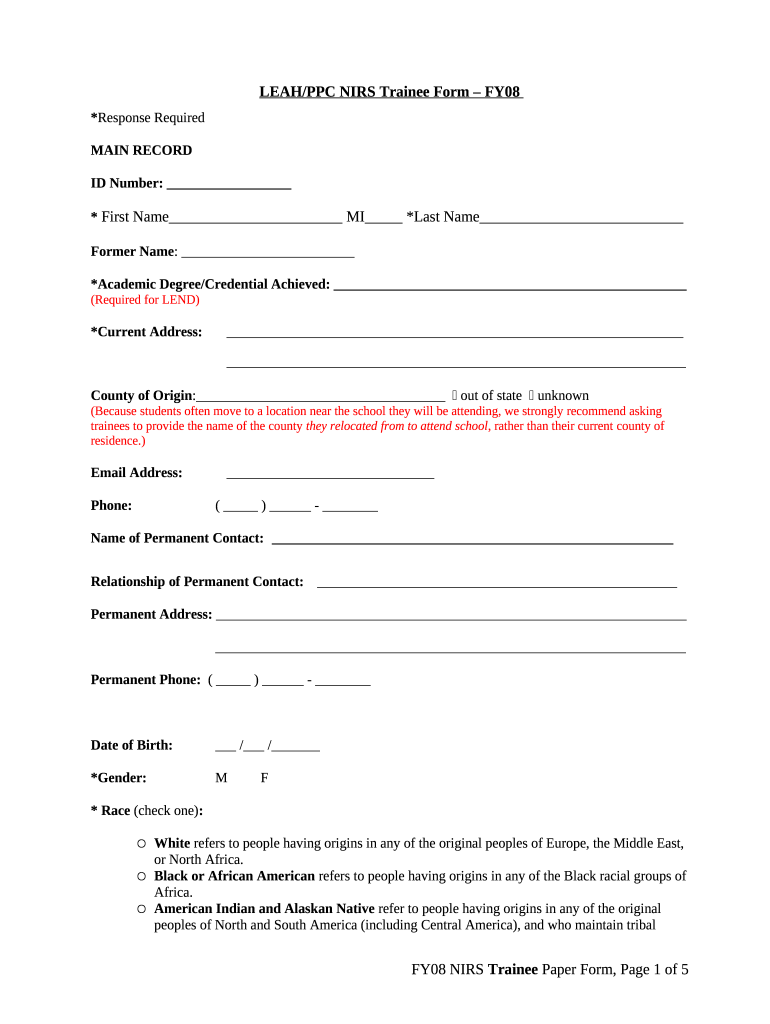 LEAH/PPC NIRS Trainee - FY08 Doc Template | pdfFiller
