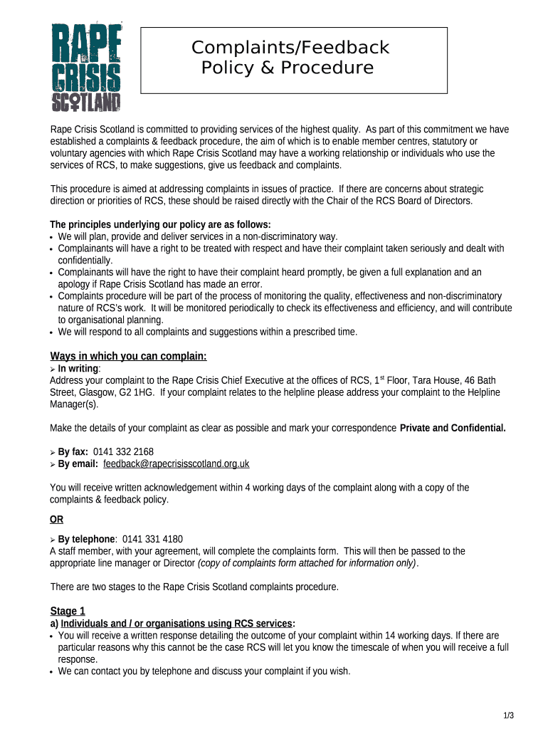 Complaints/Feedback Doc Template | pdfFiller