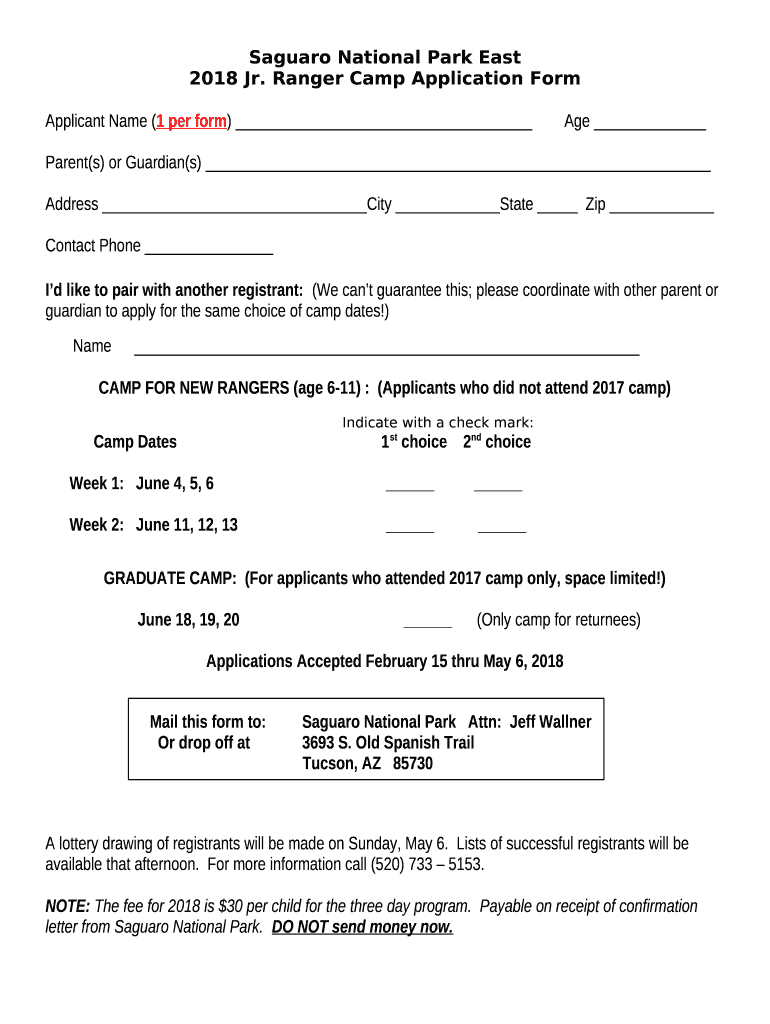 Junior Ranger Registration . Junior Ranger Camp Doc Template | pdfFiller