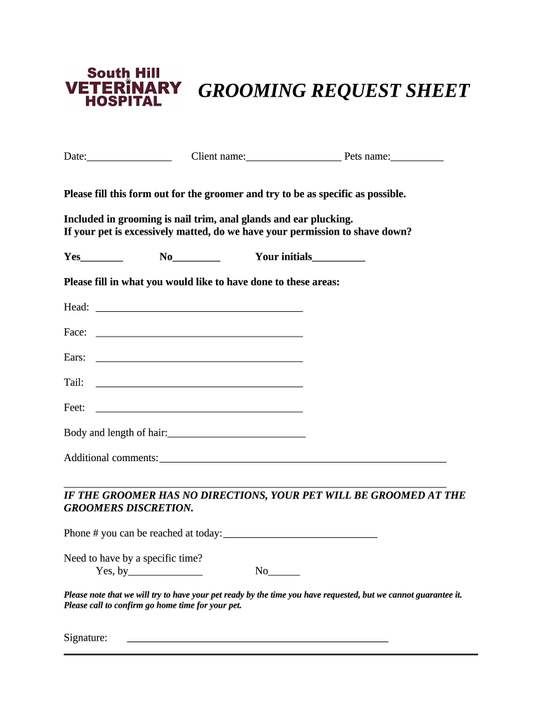 GROOMING REQUEST SHEET Doc Template | pdfFiller