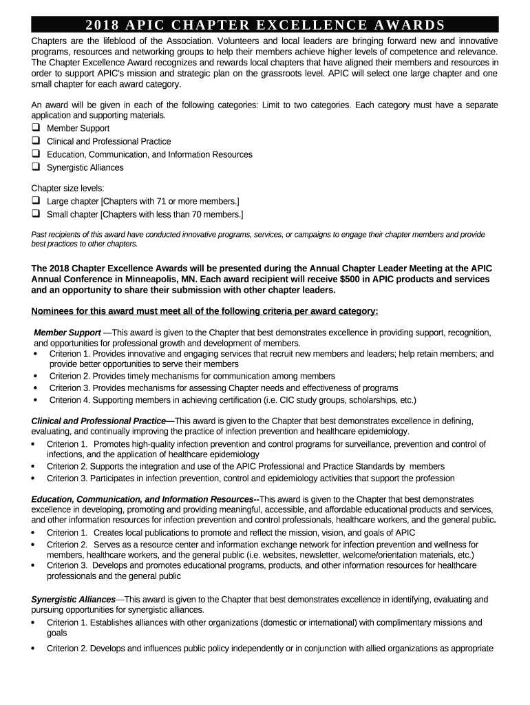 Chapter Excellence Award - APIC Doc Template | pdfFiller