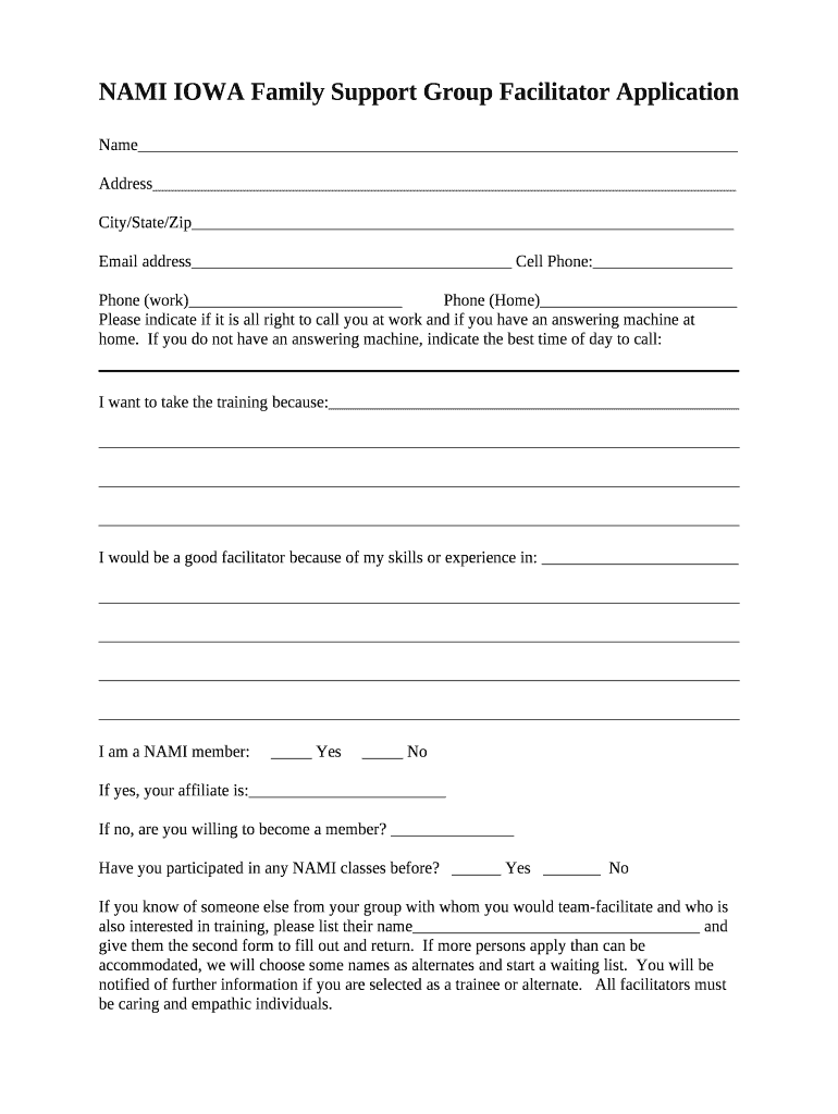 Online Family to Family and NAMI Cares Support ... Doc Template | pdfFiller