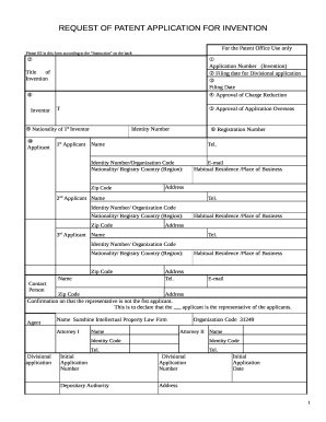 REQUEST OF PATENT APPLICATION FOR INVENTION Doc Template | pdfFiller