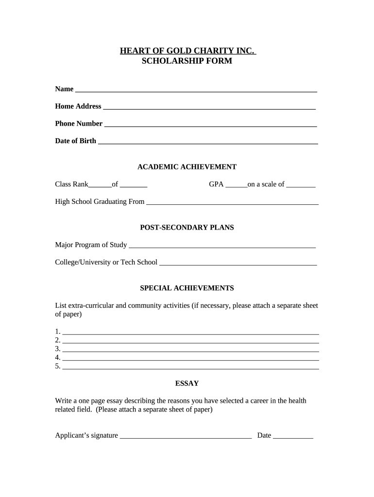NCL- PCC Scholarship Ination Sheet National Charity ... Doc Template | pdfFiller