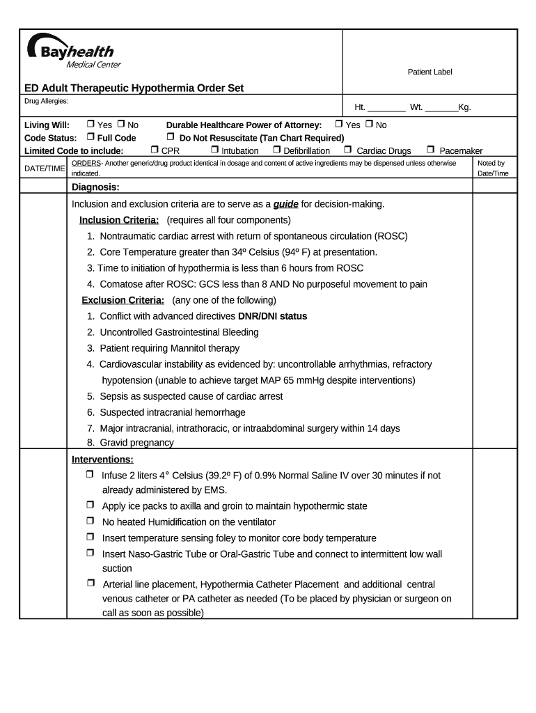 Therapeutic Hypothermia Protocol for Cardiac Arrest Doc Template ...