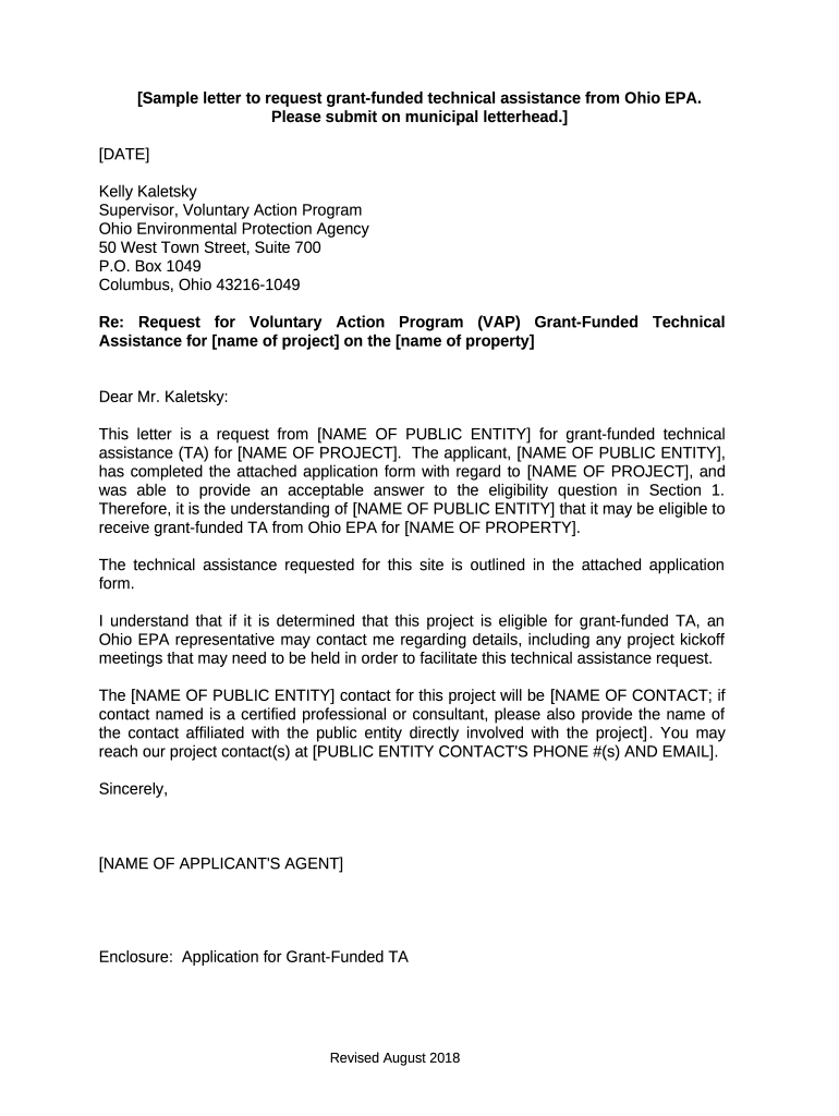 Sample letter to request grant-funded technical ... - Ohio EPA Doc ...