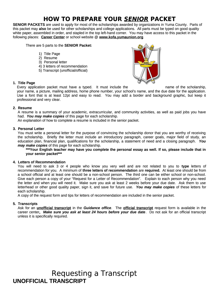 HOW TO PREPARE YOUR SENIOR PACKET Doc Template | pdfFiller