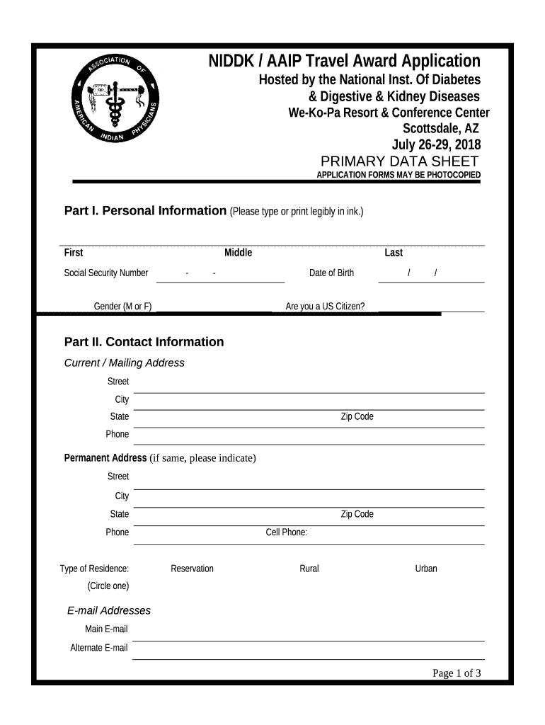 NIDDK / AAIP Travel Award Application Doc Template | pdfFiller