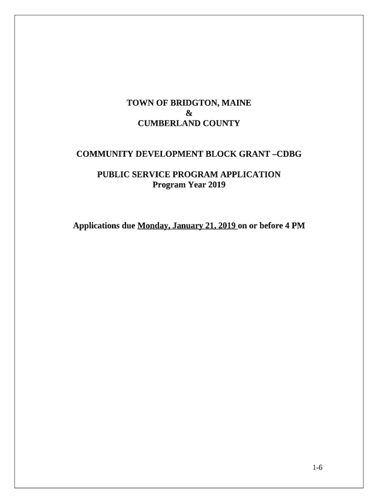 2019 CDBG Public Service Application - Town of Bridgton ... Doc Template | pdfFiller