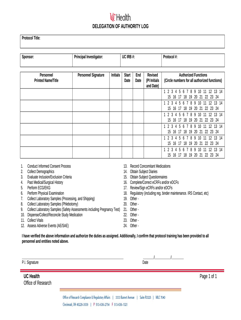 Delegation of Authority & Signature Log Effective Date Doc Template ...