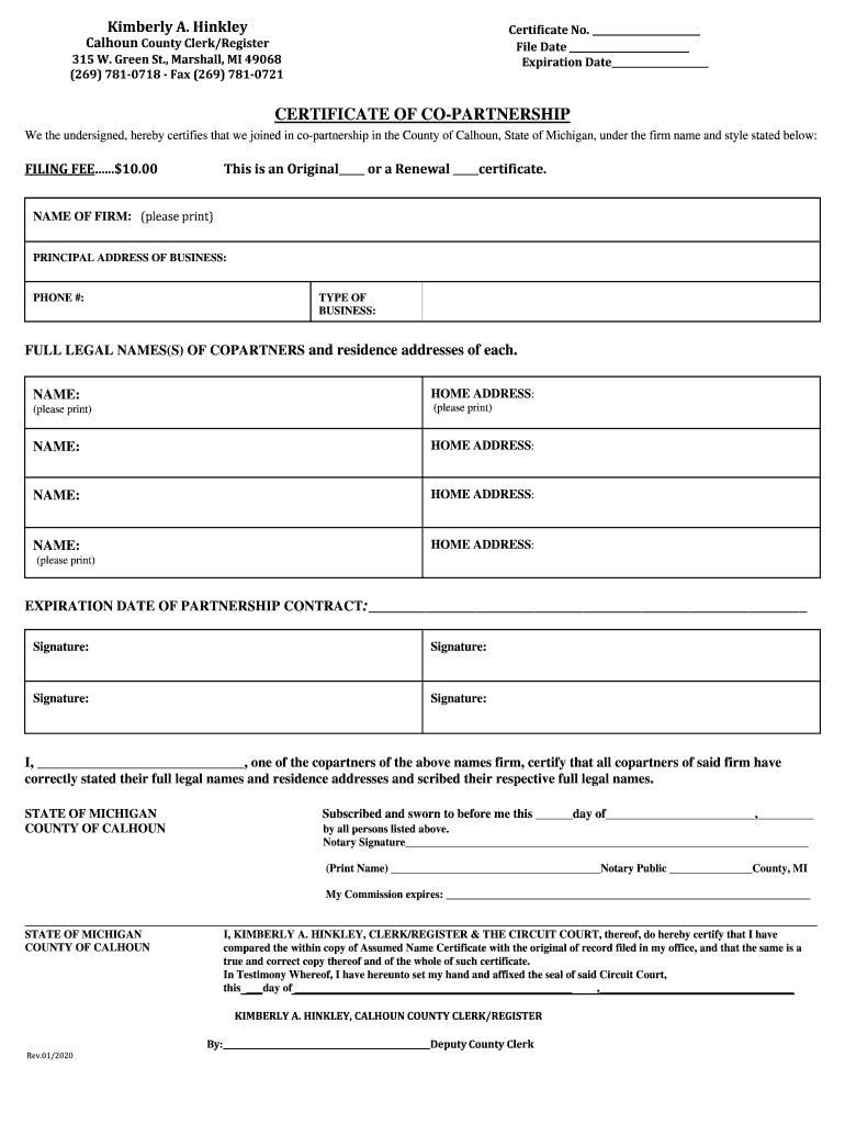 Fillable Online CERTIFICATE OF CO-PARTNERSHIP.doc Fax Email Print ...