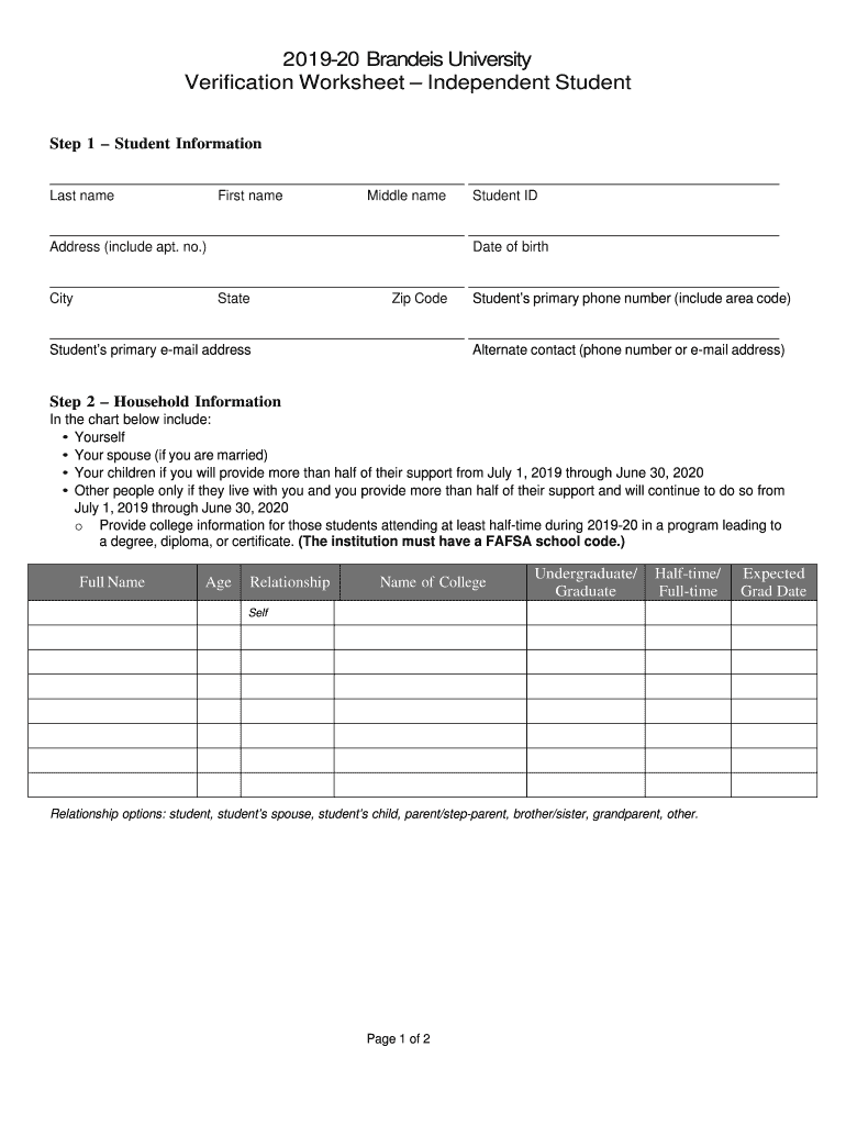 Fillable Online 2017 2018 Verification Worksheet Independent Student-Group ... Fax Email Print ...