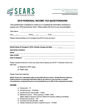 Fillable Online 2019 T1 Personal Income Tax Questionnaire.docx Fax ...