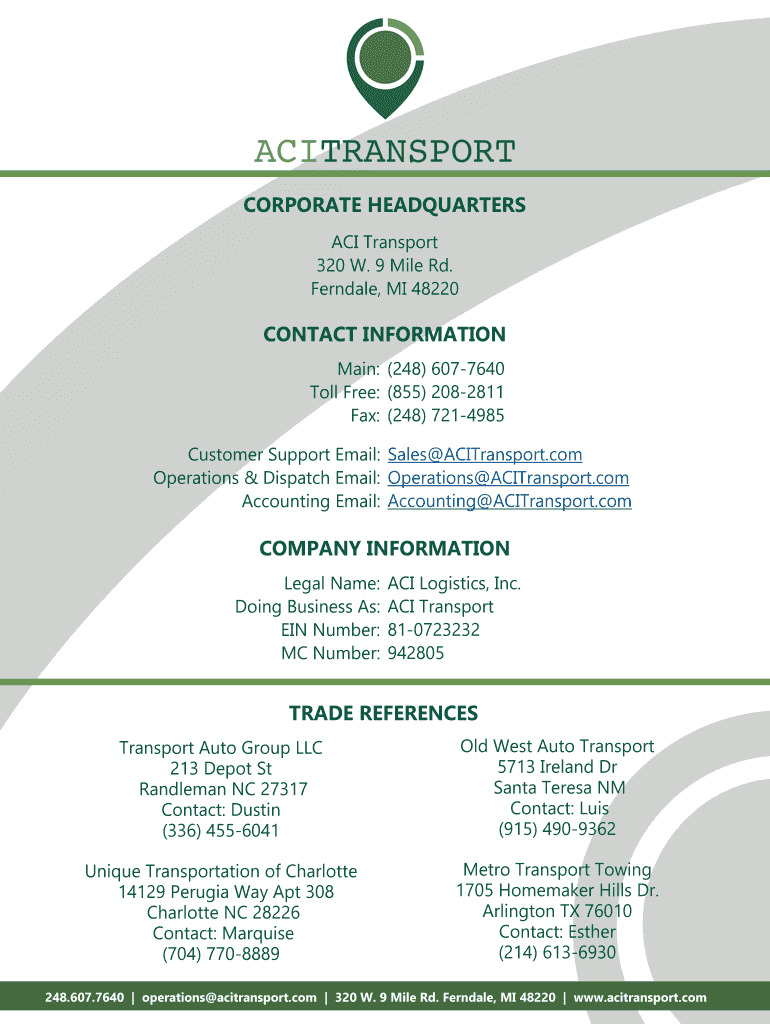 Fillable Online ACI Transport Fax Email Print - pdfFiller