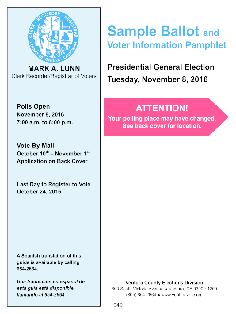 Fillable Online Fillable Online Sample Ballot and Voter Information ...