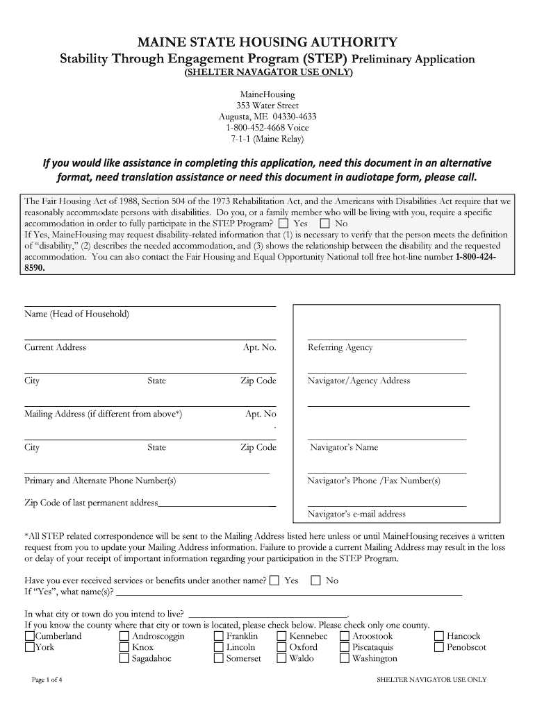 Fillable Online Stability through Engagement Program - MaineHousing Fax ...