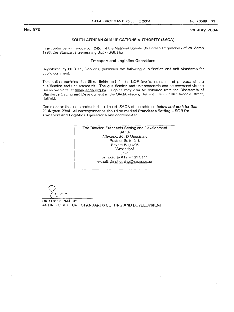 Fillable Online SAQA QUAL ID QUALIFICATION TITLE Fax Email Print ...