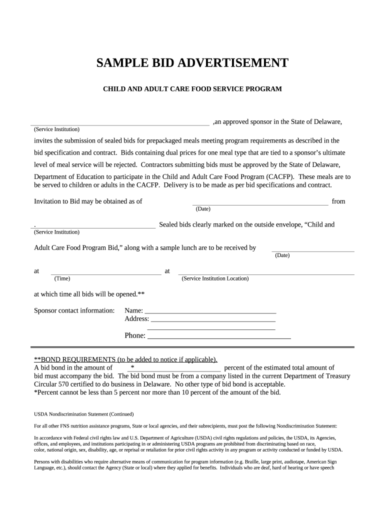 Sample Bid Advertisement Doc Template | pdfFiller
