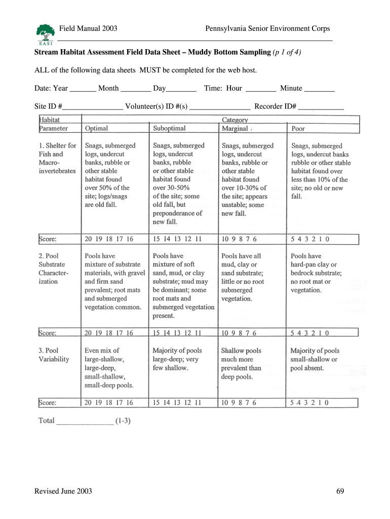 Fillable Online Habitat Assessment Field Data Sheet - Low Gradient Fax ...