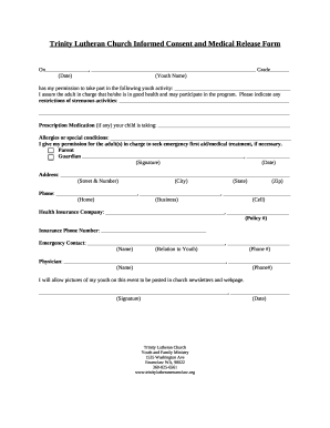 Trinity Lutheran Church Ined Consent and Medical Release Doc Template ...